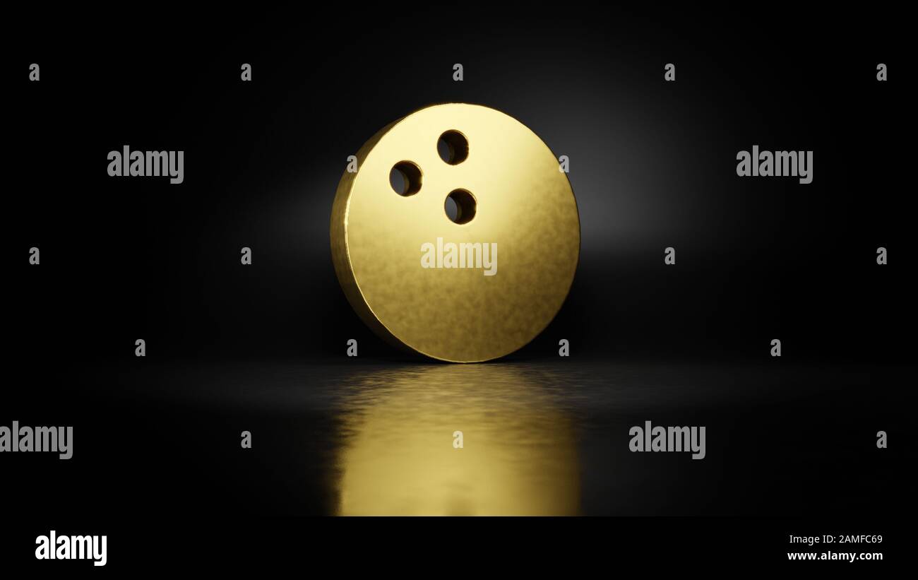 gold metal symbol of bowling ball 3D rendering with blurry reflection ...