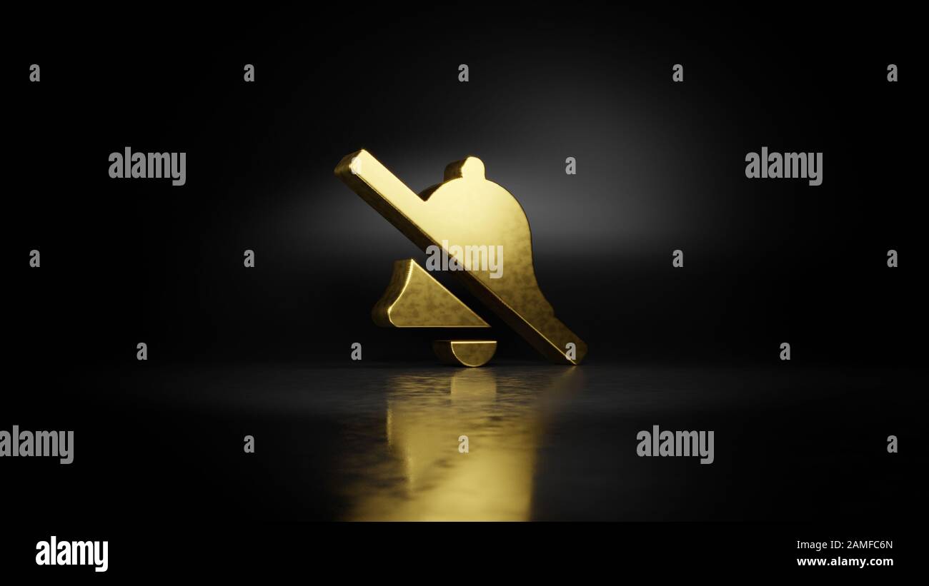 gold metal symbol of bell slash 3D rendering with blurry reflection on ...