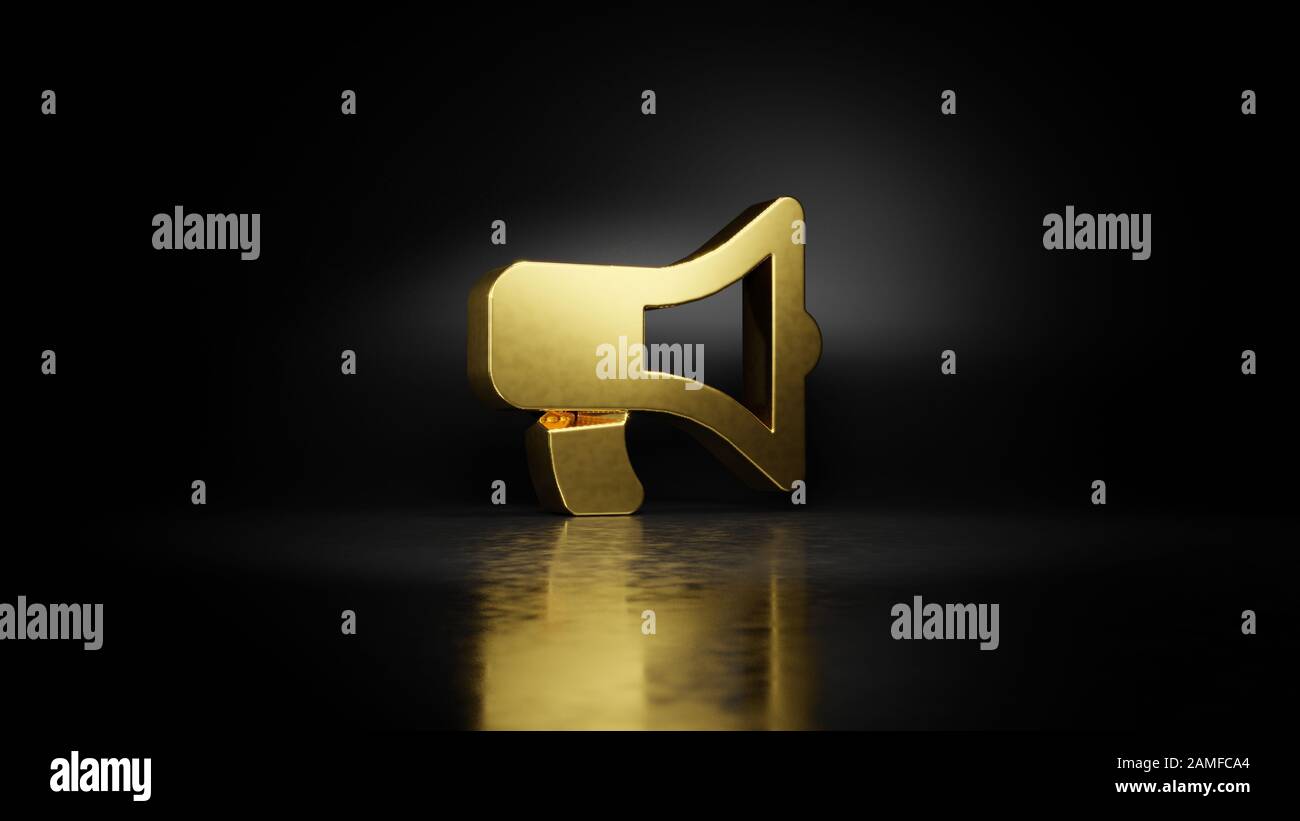 gold metal symbol of bullhorn 3D rendering with blurry reflection on ...
