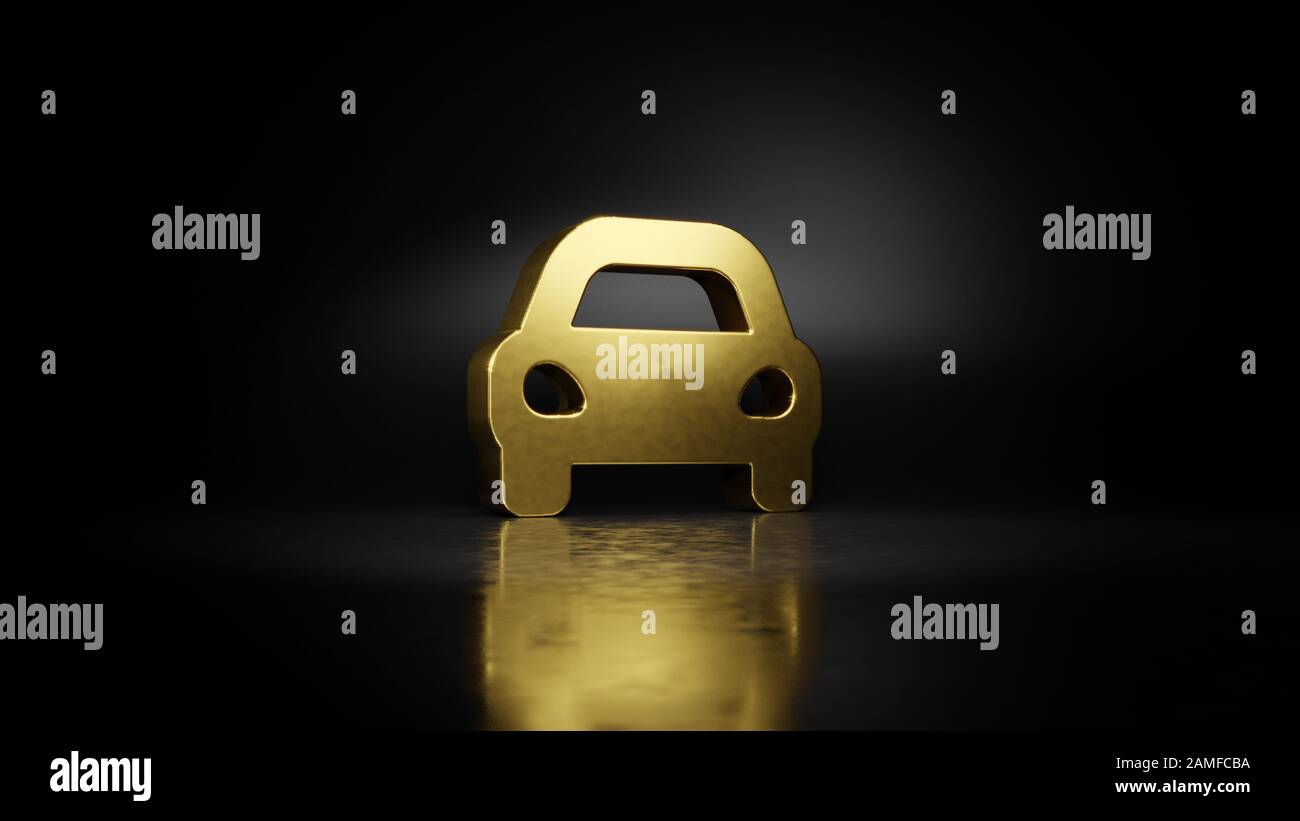 gold metal symbol of sports car in front view 3D rendering with blurry ...
