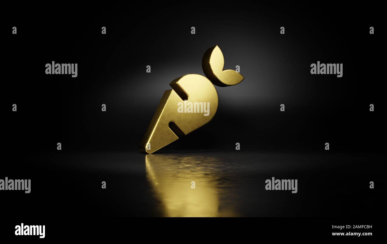 gold metal symbol of carrot 3D rendering with blurry reflection on ...