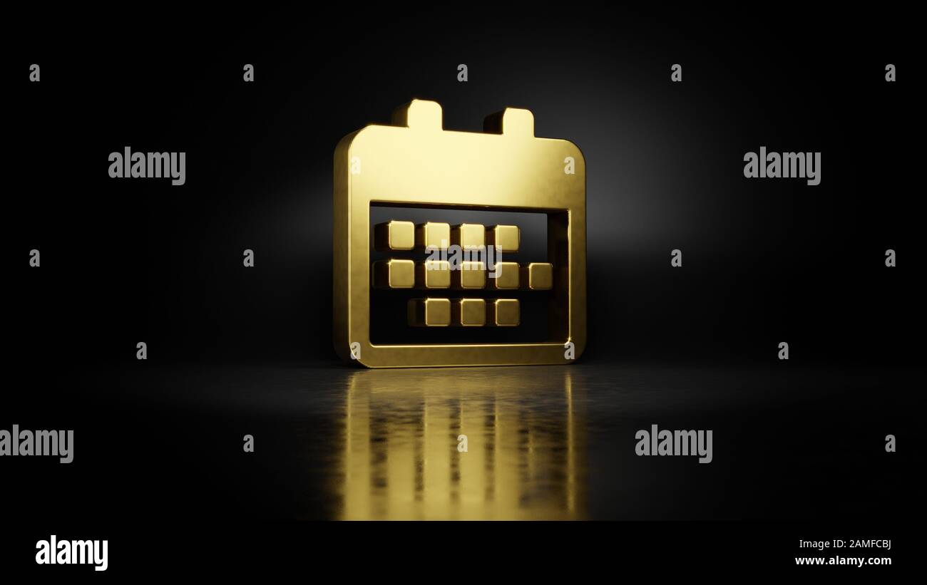 gold metal symbol of calendar with days 3D rendering with blurry ...