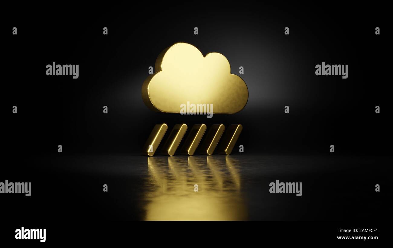 gold metal symbol of heavy rain cloud 3D rendering with blurry ...