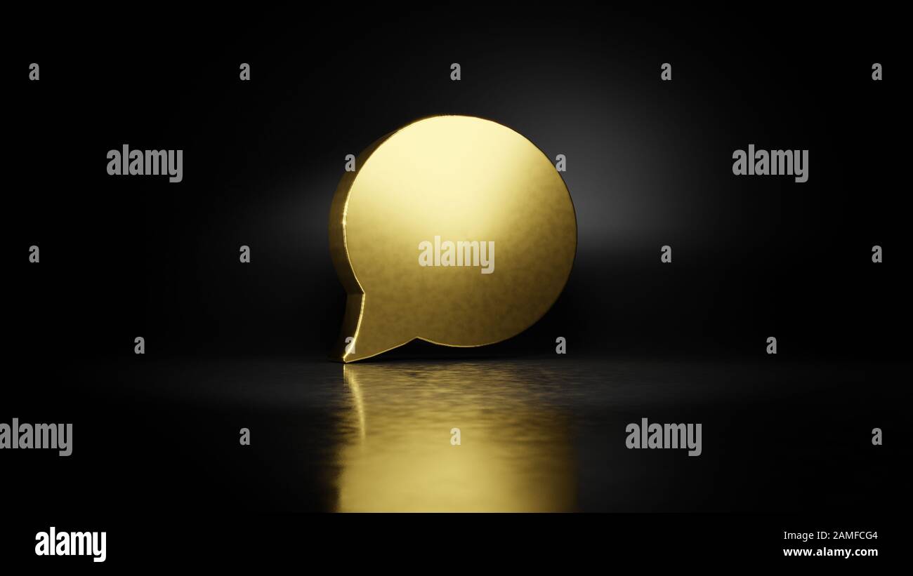 gold metal symbol of rounded chat bubble 3D rendering with blurry ...