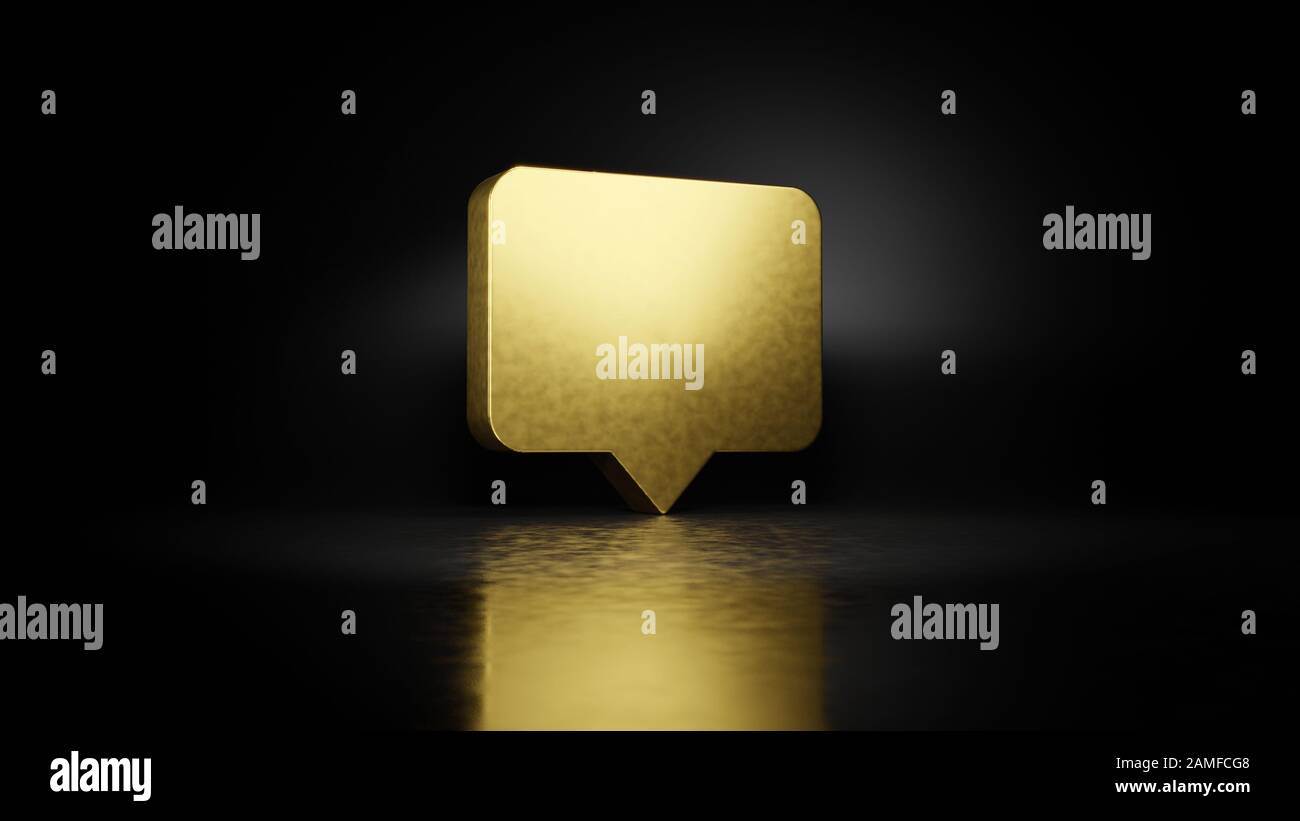 gold metal symbol of rectangular chat bubble 3D rendering with blurry ...