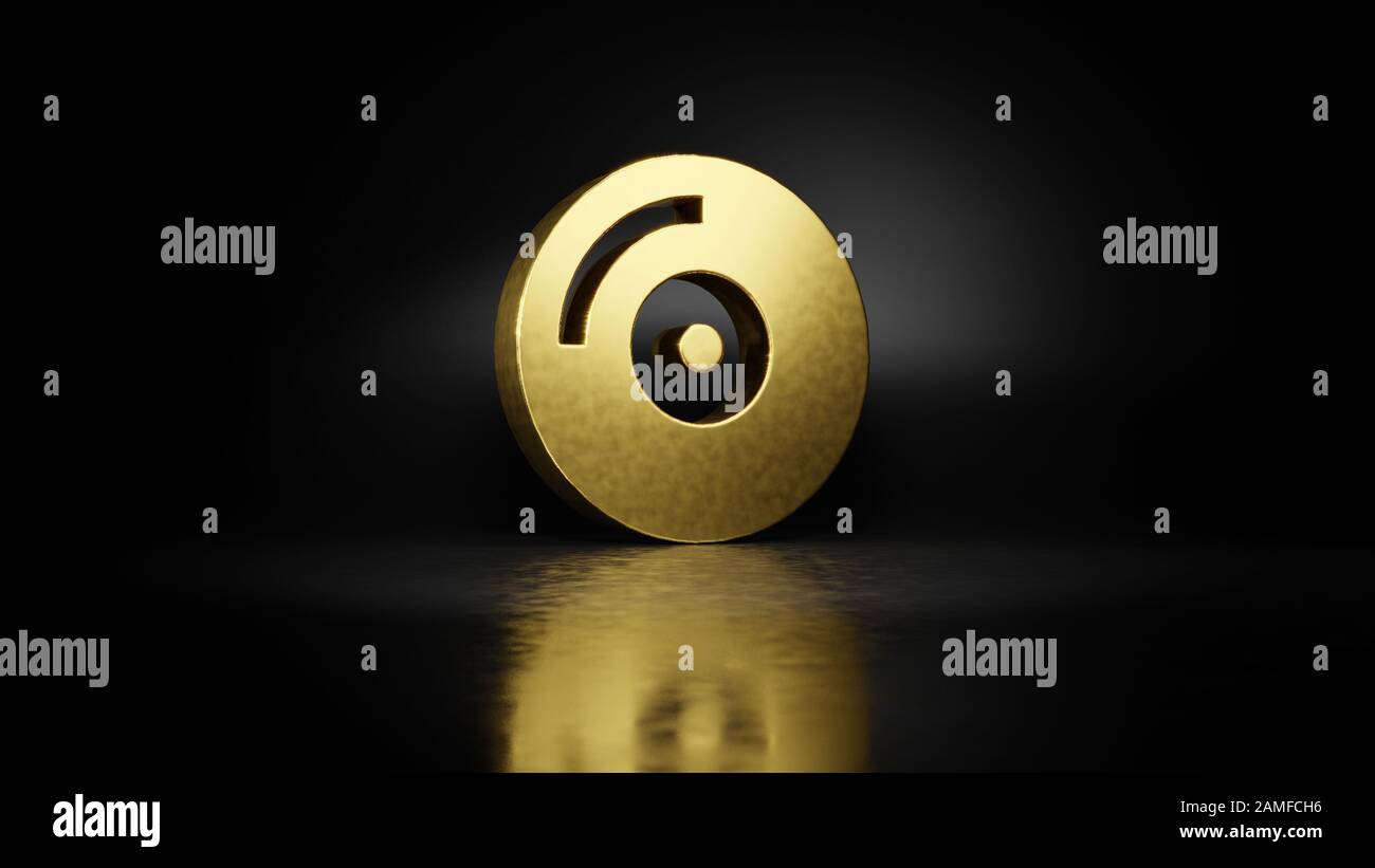 gold metal symbol of circle CD disc 3D rendering with blurry reflection ...