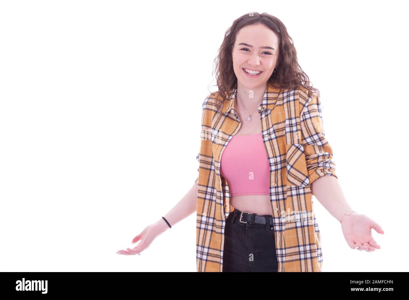 Young girl posing for studio shots against a white background Stock ...