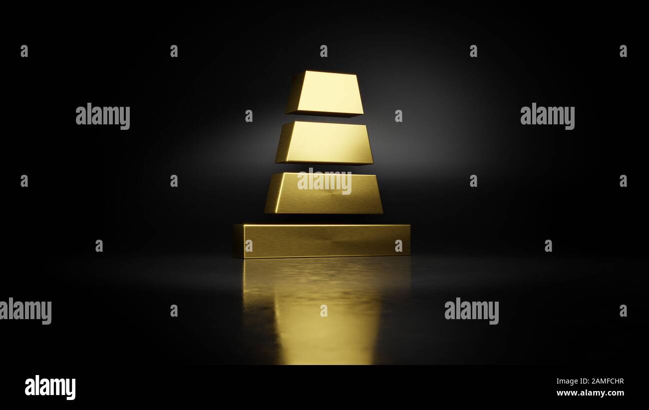 gold metal symbol of traffic cone 3D rendering with blurry reflection ...