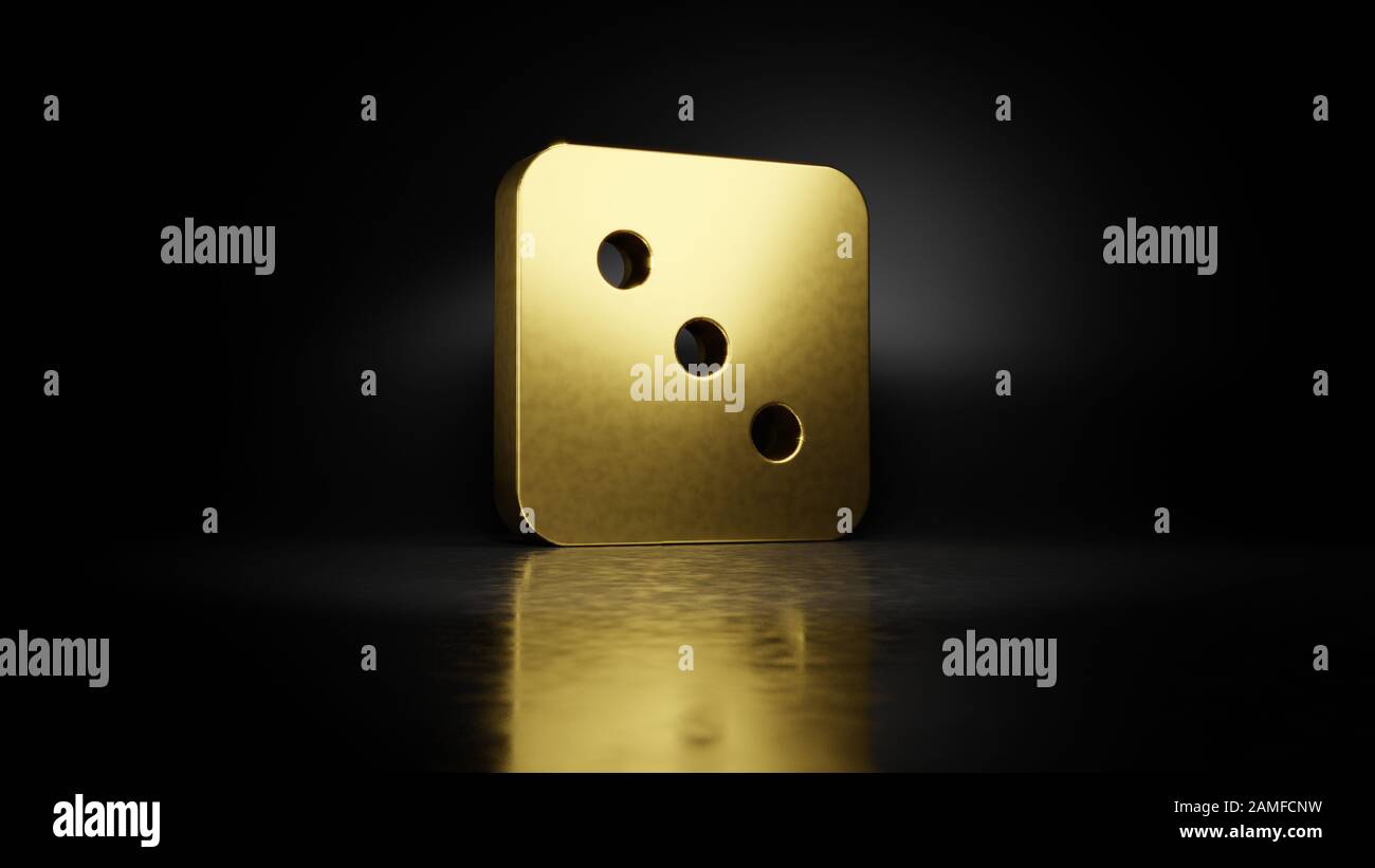 gold metal symbol of dice with three dots 3D rendering with blurry ...