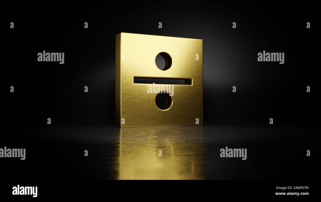 gold metal symbol of divide symbol in square 3D rendering with blurry ...