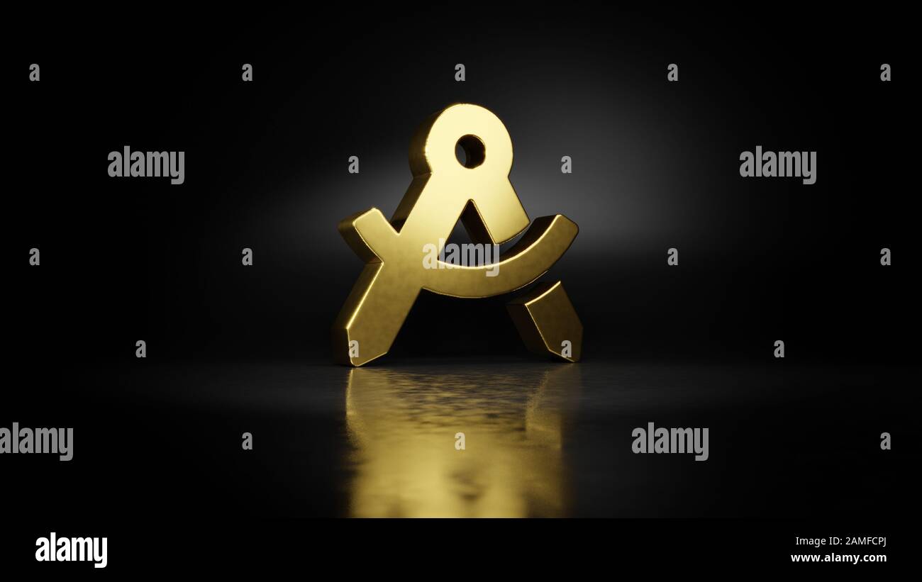 gold metal symbol of drafting compass with hole in hinge 3D rendering ...