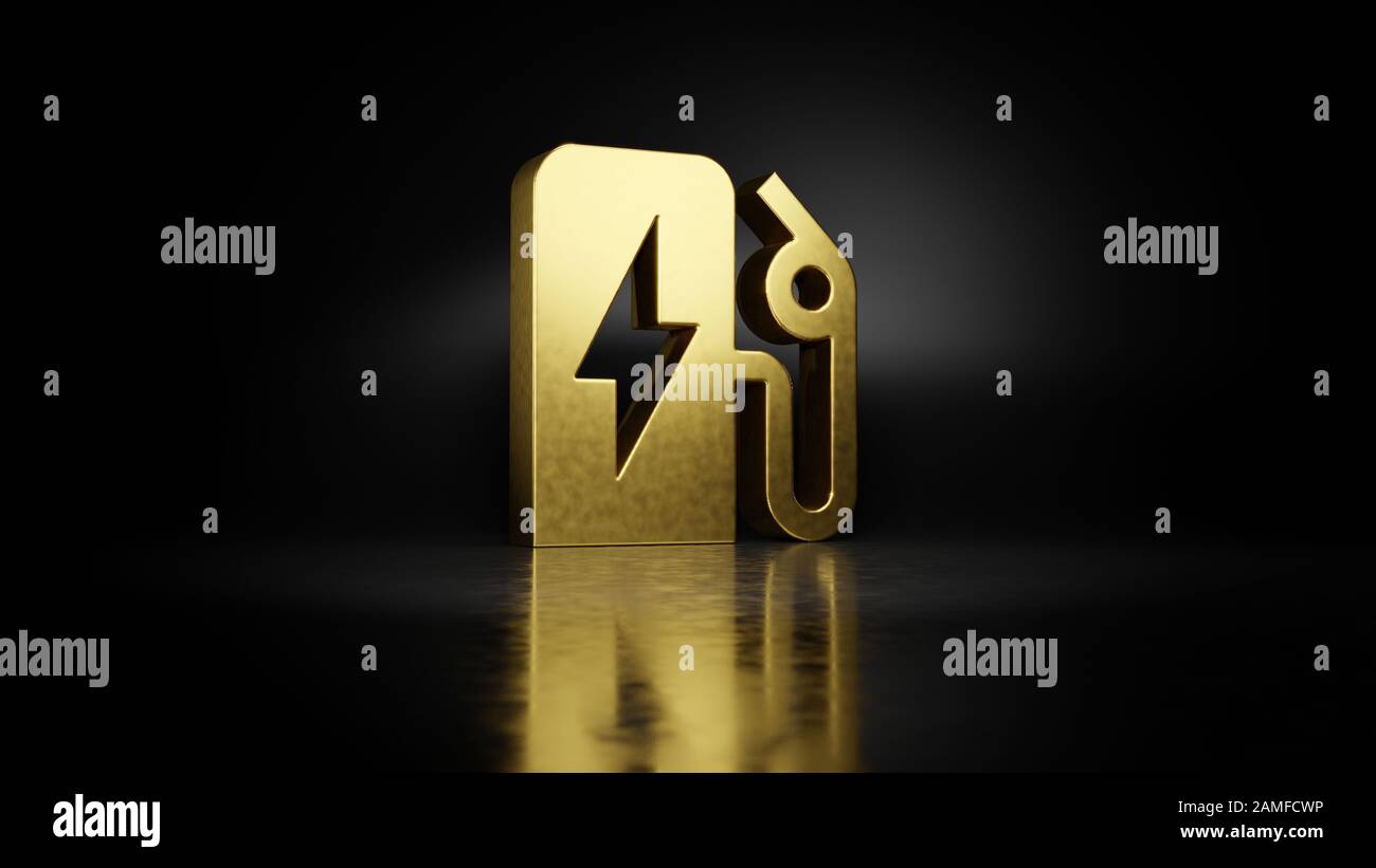gold metal symbol of electric station 3D rendering with blurry ...