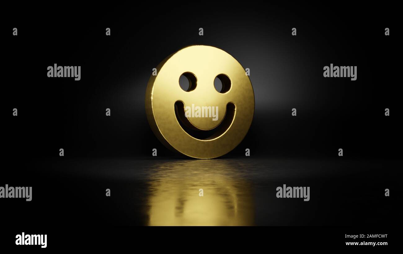 gold metal symbol of smiling emoticon 3D rendering with blurry ...