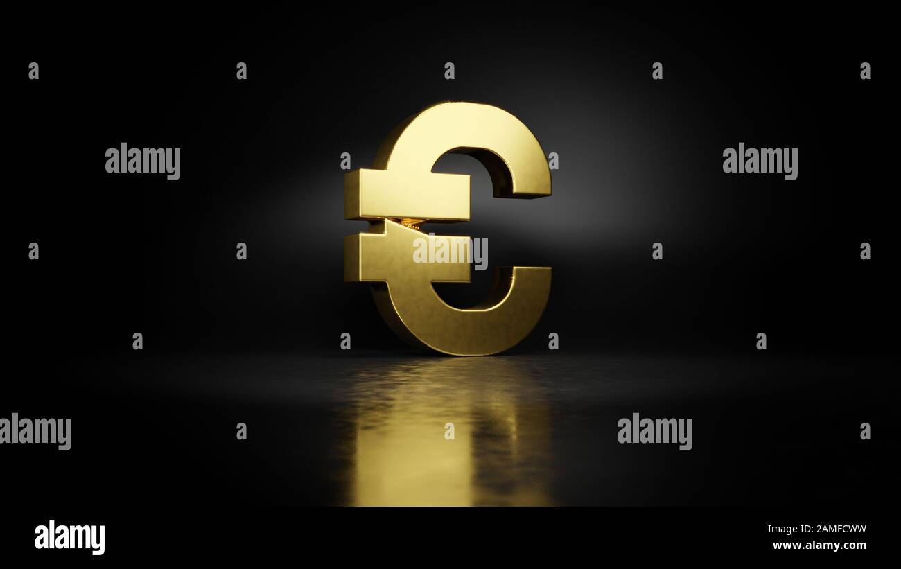 gold metal symbol of euro symbol 3D rendering with blurry reflection on ...