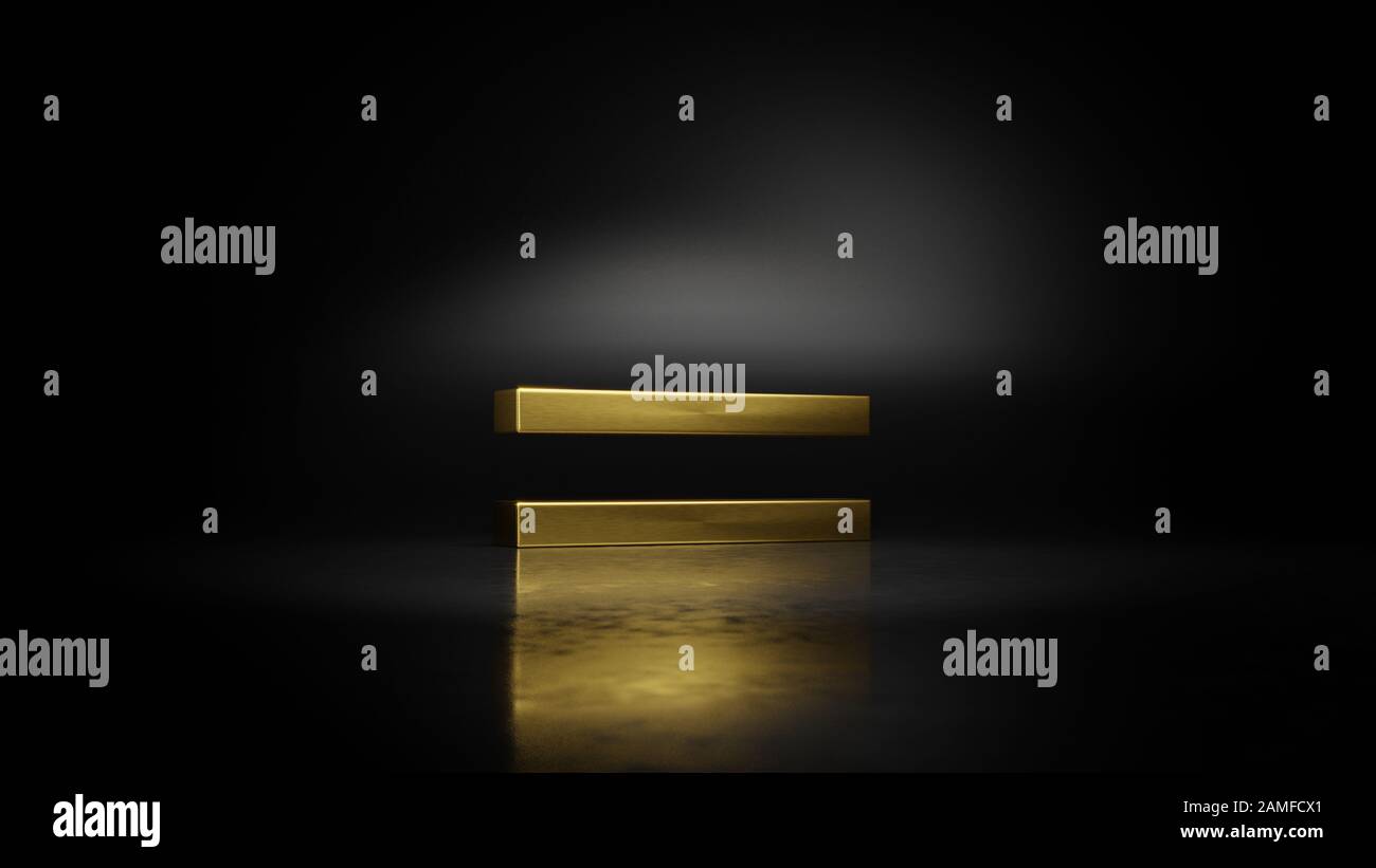 gold metal symbol of thin equal sign 3D rendering with blurry ...