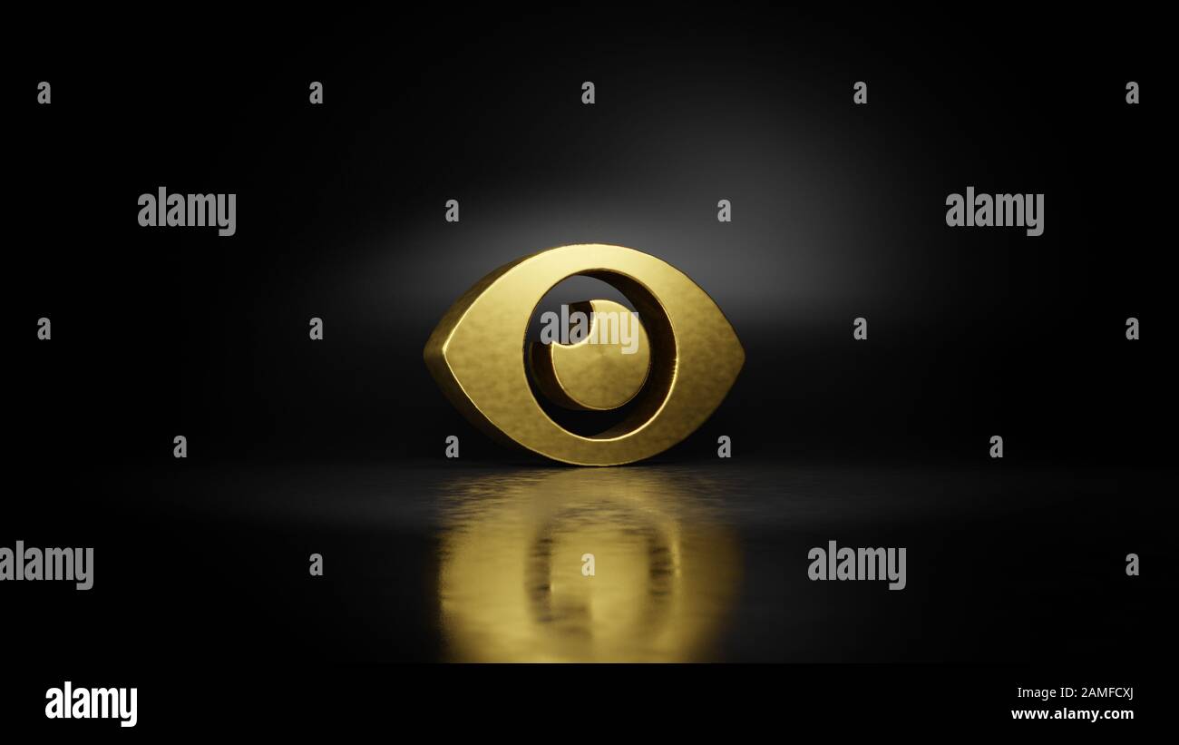 gold metal symbol of open eye 3D rendering with blurry reflection on ...