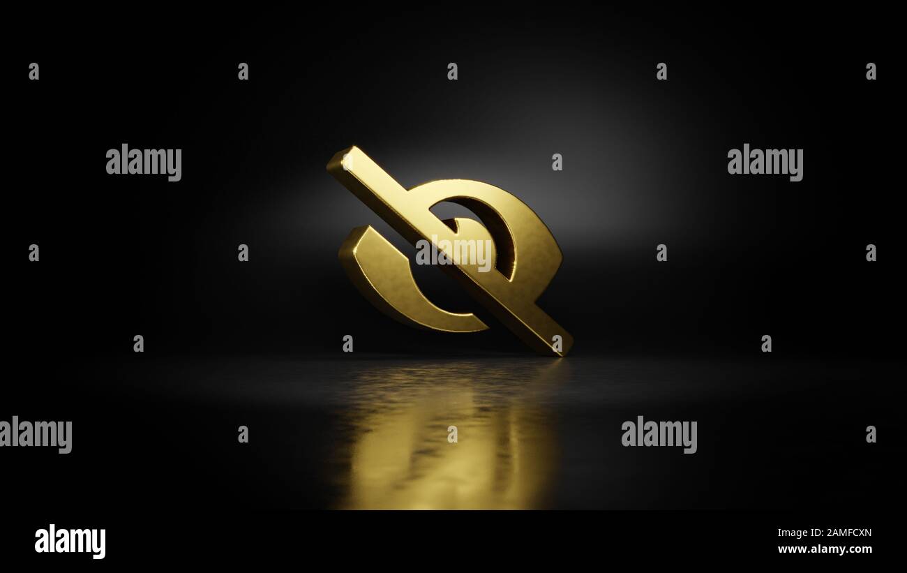 gold metal symbol of eye with slash 3D rendering with blurry reflection ...