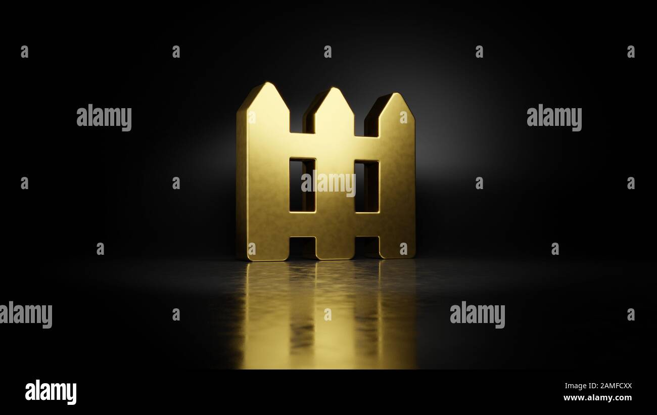 gold metal symbol of fence from three panels 3D rendering with blurry ...