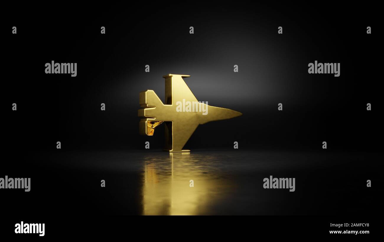 gold metal symbol of fighting falcon fighter jet 3D rendering with ...