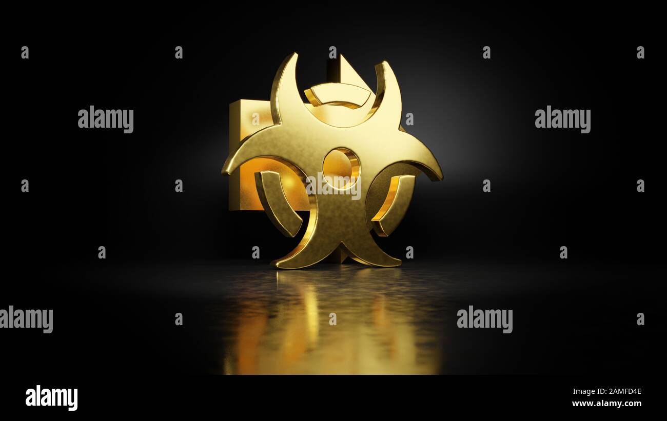 gold metal symbol of right arrow 3D rendering with blurry reflection on ...