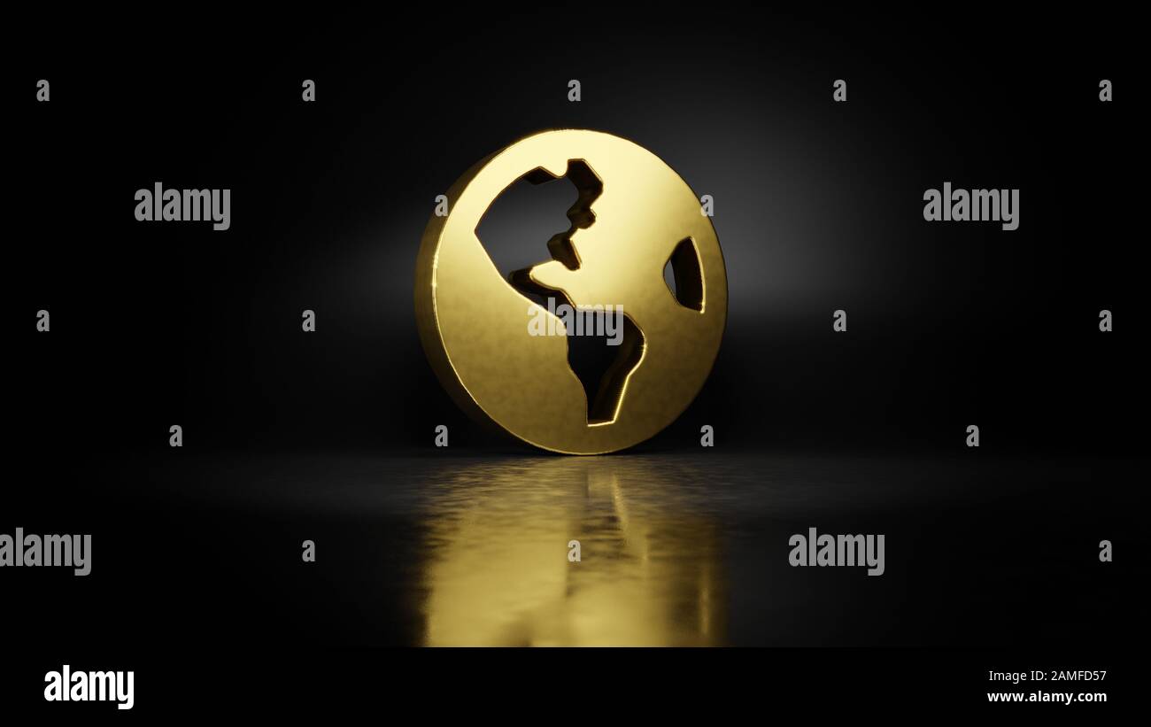 gold metal symbol of globe Americas continents 3D rendering with blurry ...