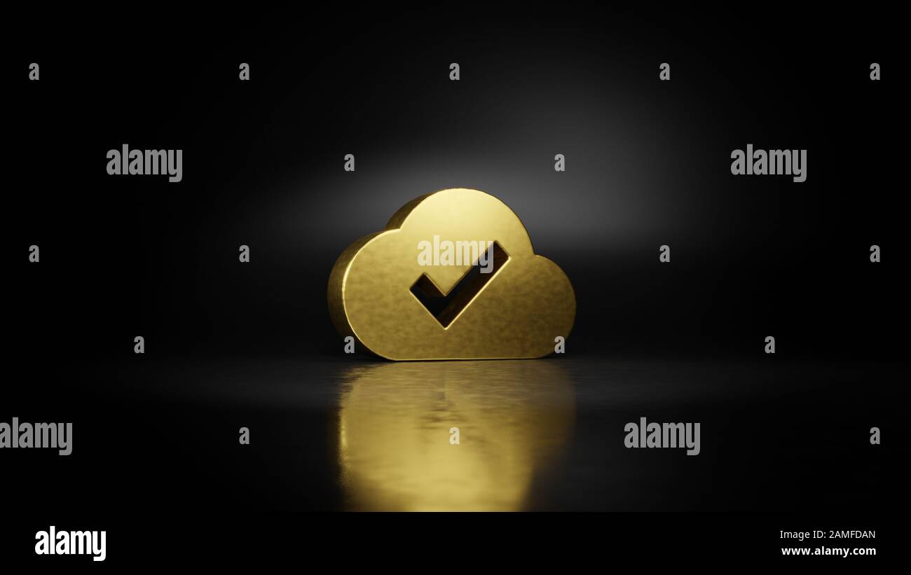 gold metal symbol of check mark in cloud 3D rendering with blurry ...
