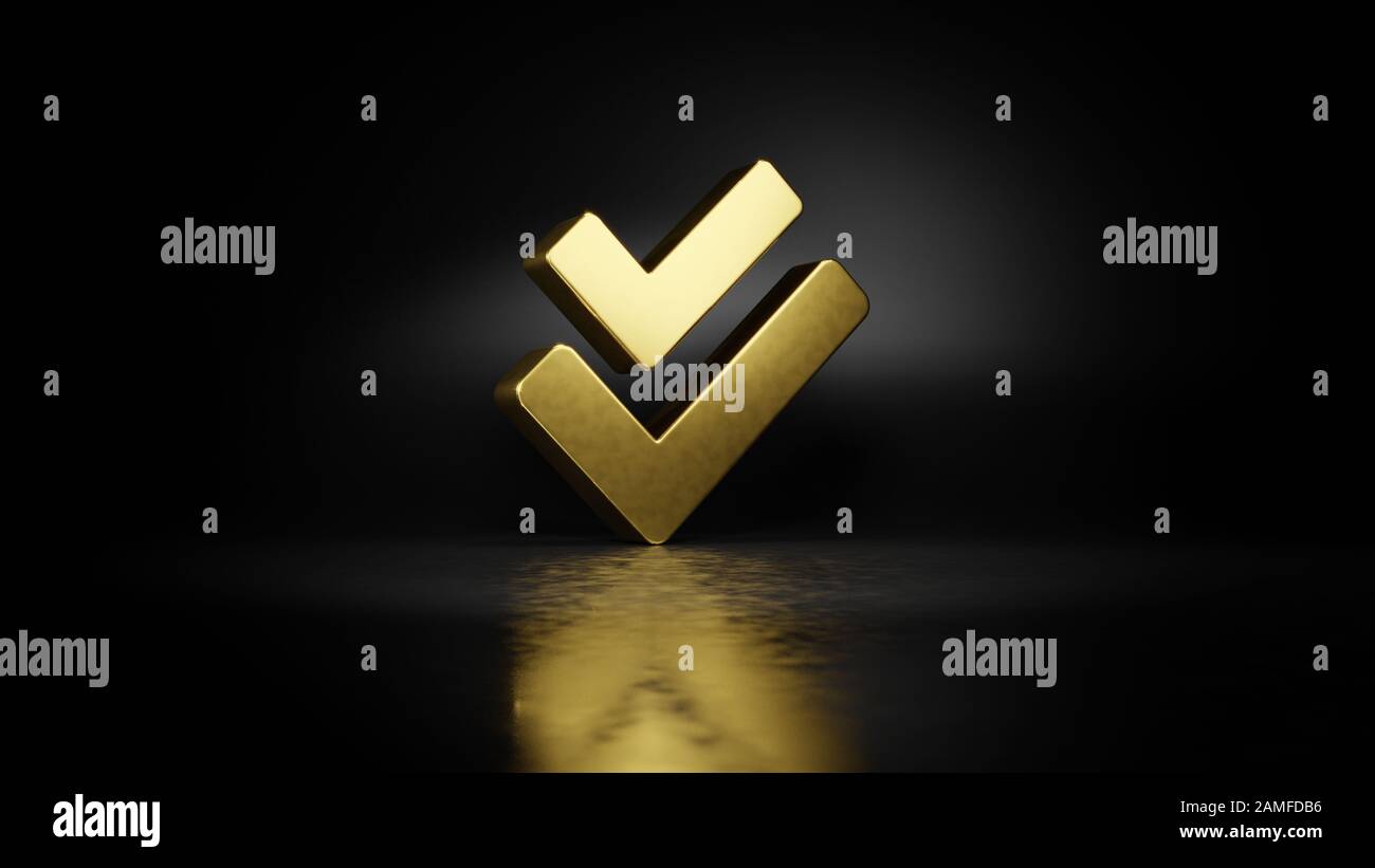 gold metal symbol of double check mark 3D rendering with blurry ...