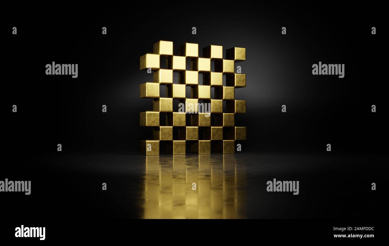 gold metal symbol of chess board 3D rendering with blurry reflection on ...