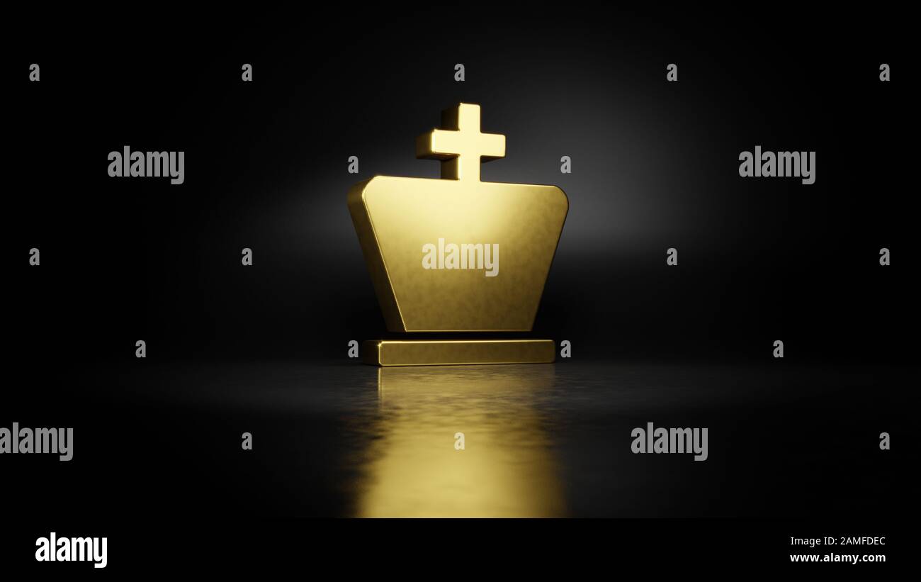 gold metal symbol of chess king figure 3D rendering with blurry ...