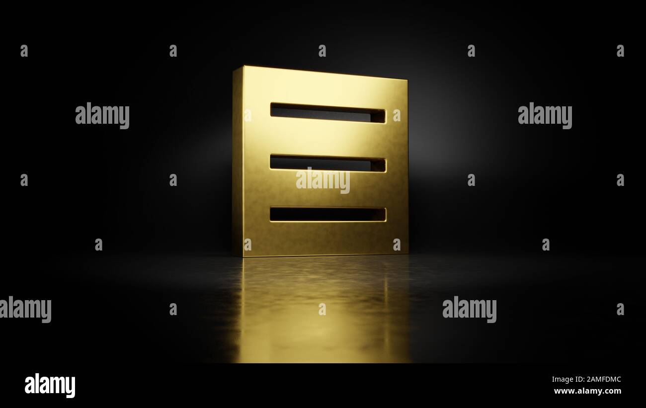 gold metal symbol of three lines in square menu 3D rendering with ...