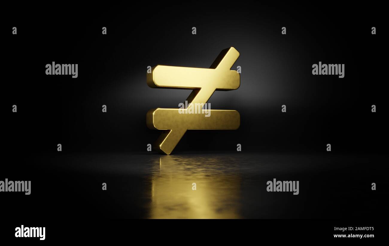 gold metal symbol of not equal symbol 3D rendering with blurry ...