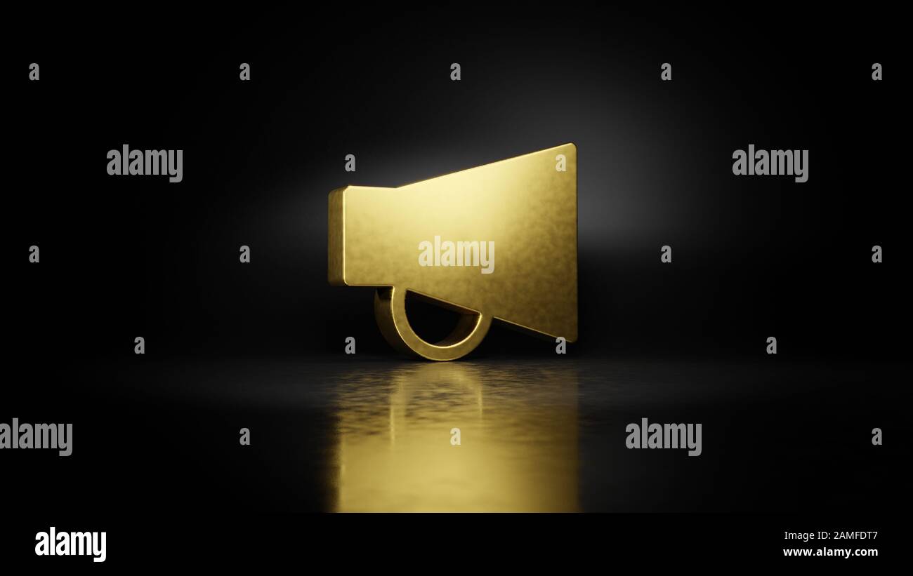 gold metal symbol of megaphone 3D rendering with blurry reflection on ...