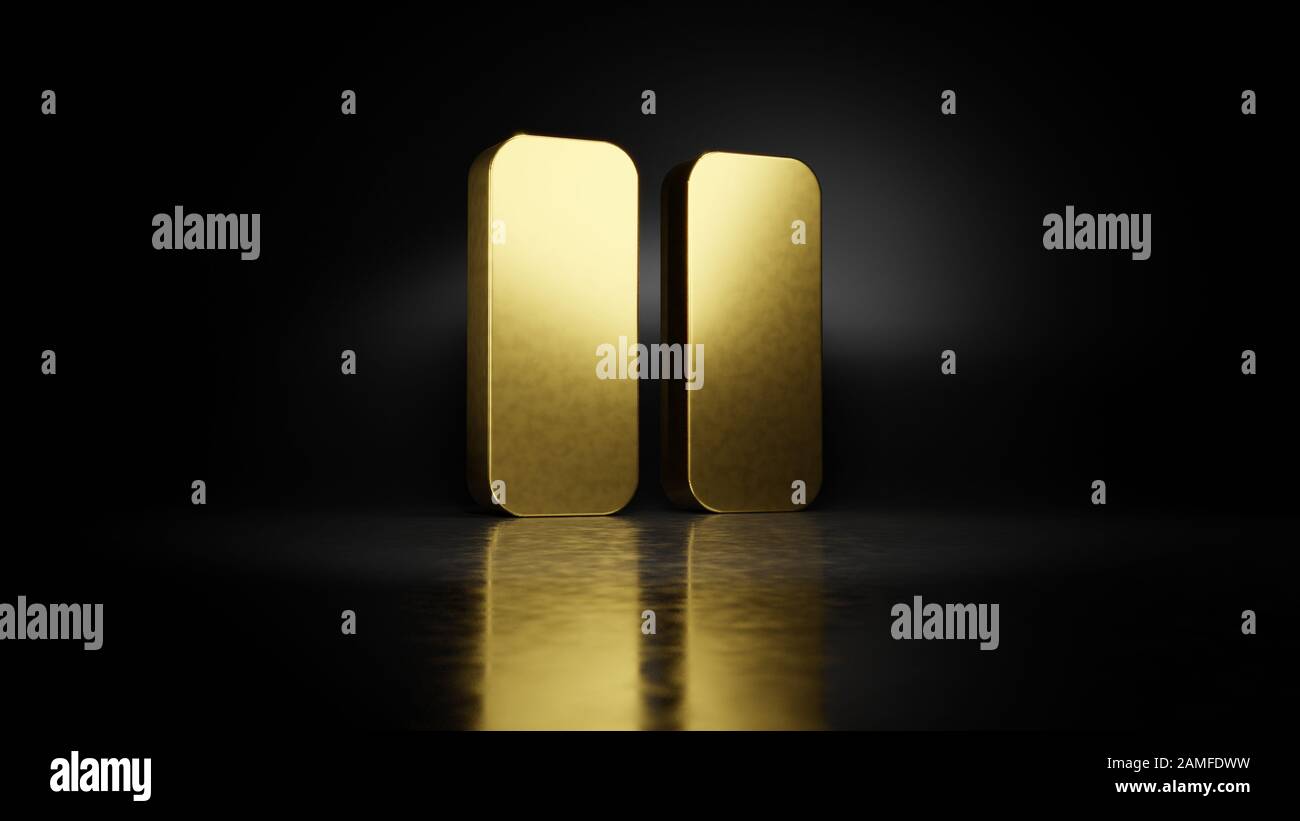gold metal symbol of bold pause symbol 3D rendering with blurry ...