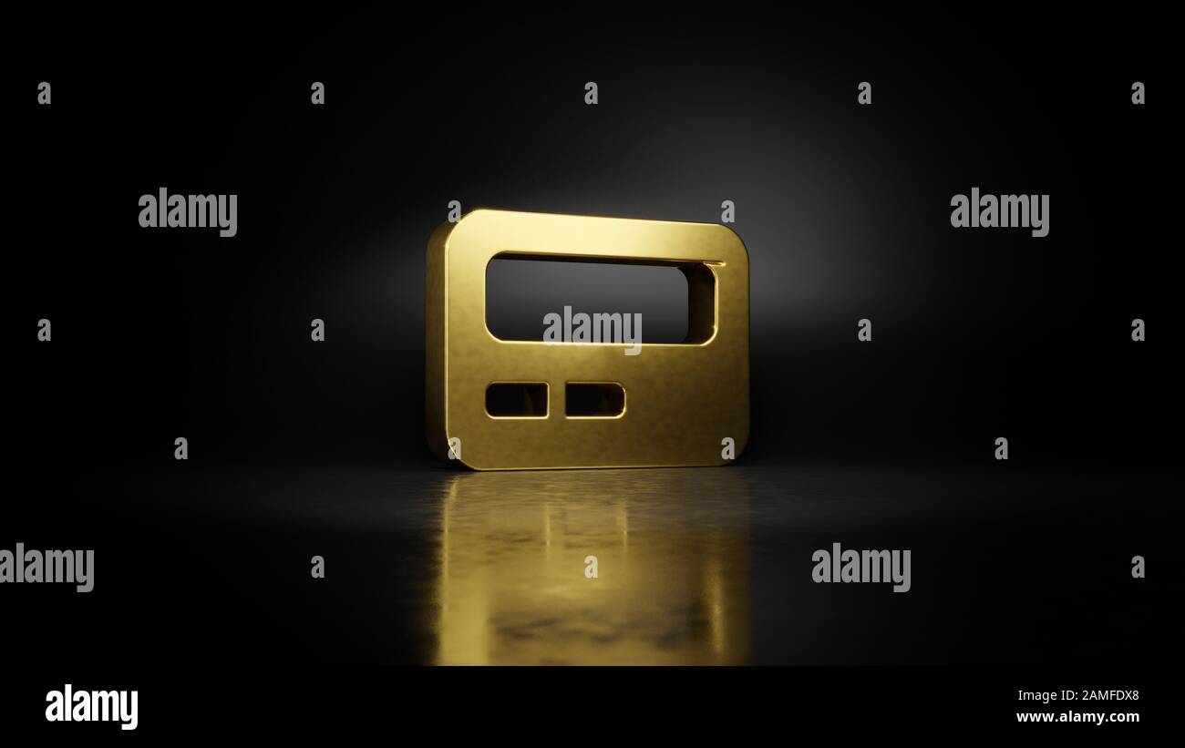 gold metal symbol of pager 3D rendering with blurry reflection on floor ...