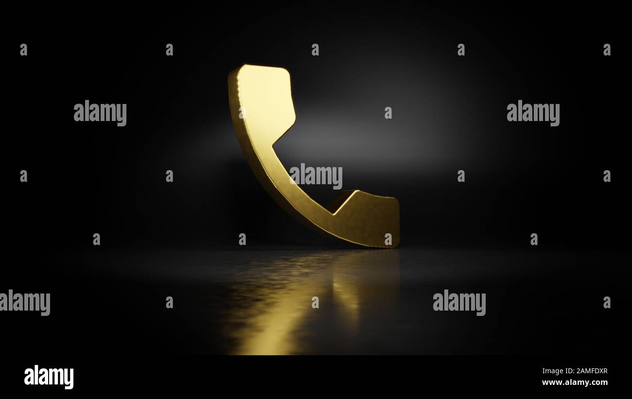 gold metal symbol of phone call button 3D rendering with blurry ...