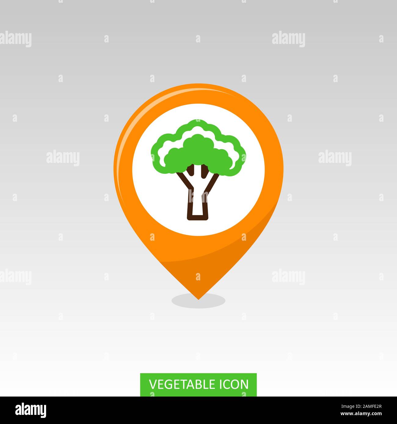 Broccoli flat vector pin map icon. Map pointer. Map markers. Vegetable ...