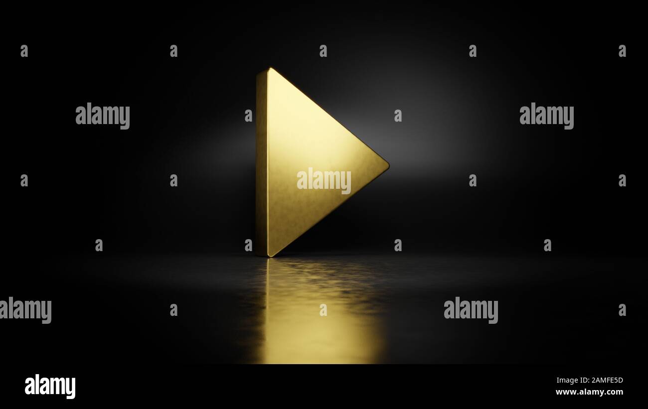 gold metal symbol of triangle play button 3D rendering with blurry ...