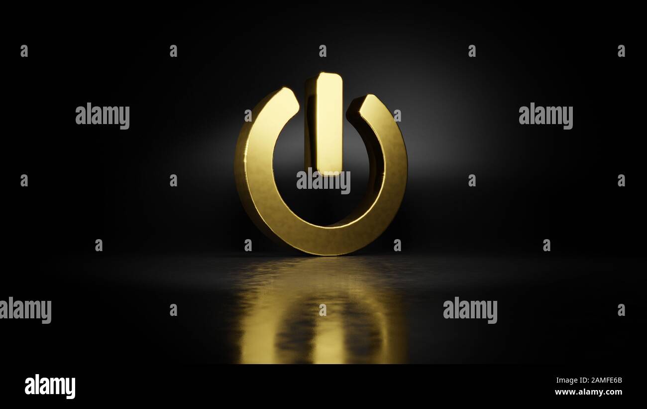 gold metal symbol of power button sign 3D rendering with blurry ...