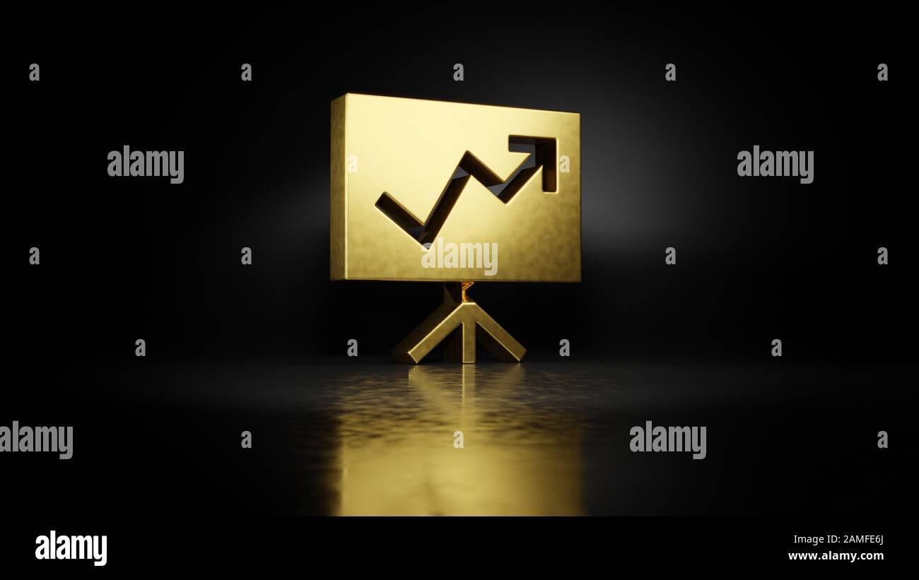 gold metal symbol of presentation board with arrow chart 3D rendering ...