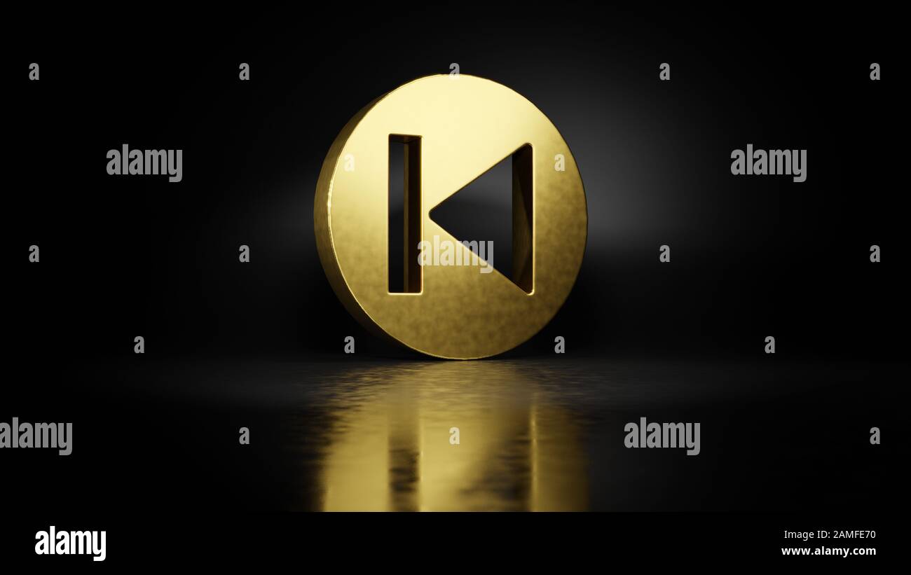 gold metal symbol of previous button 3D rendering with blurry ...