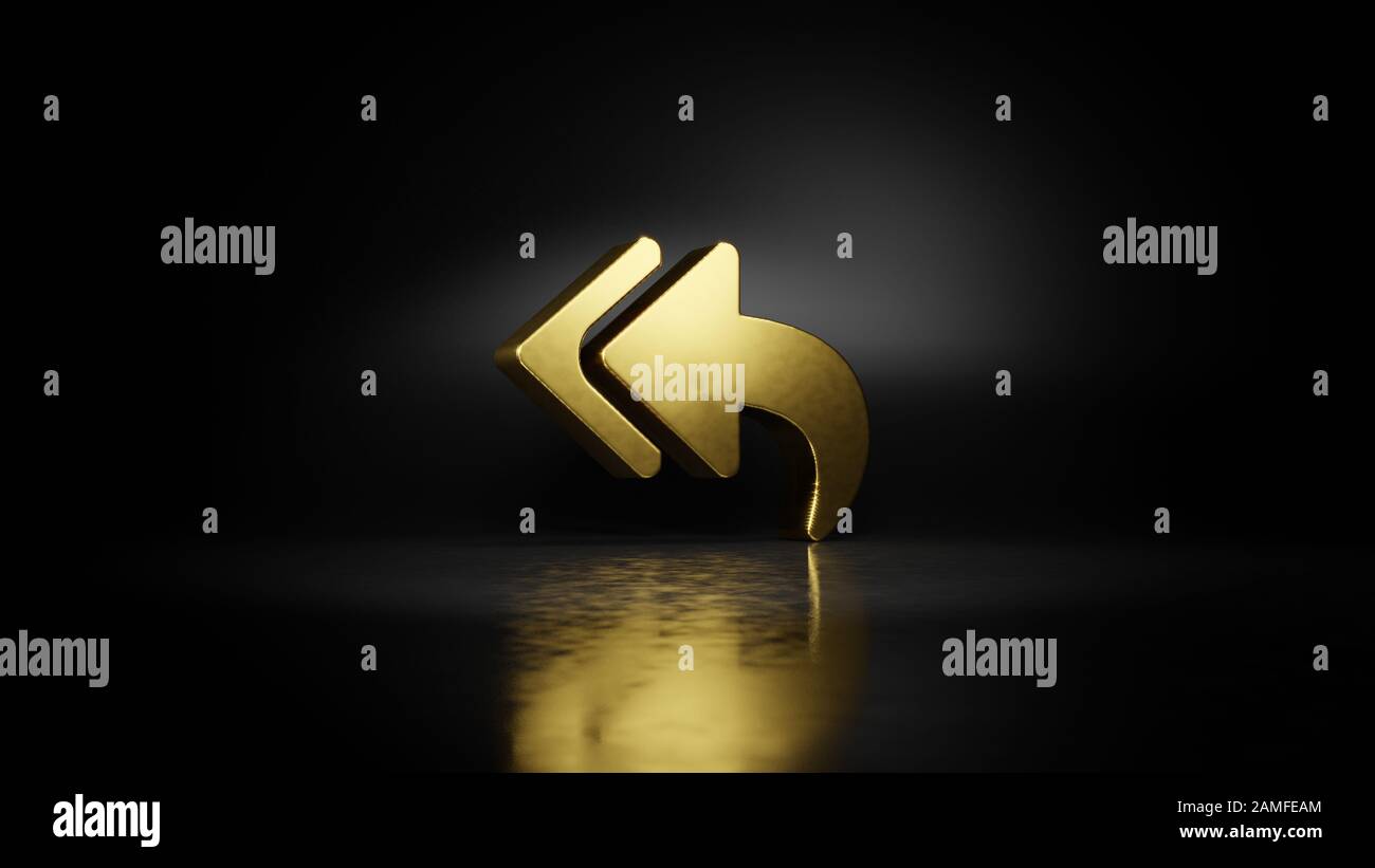 gold metal symbol of reply all sign 3D rendering with blurry reflection ...