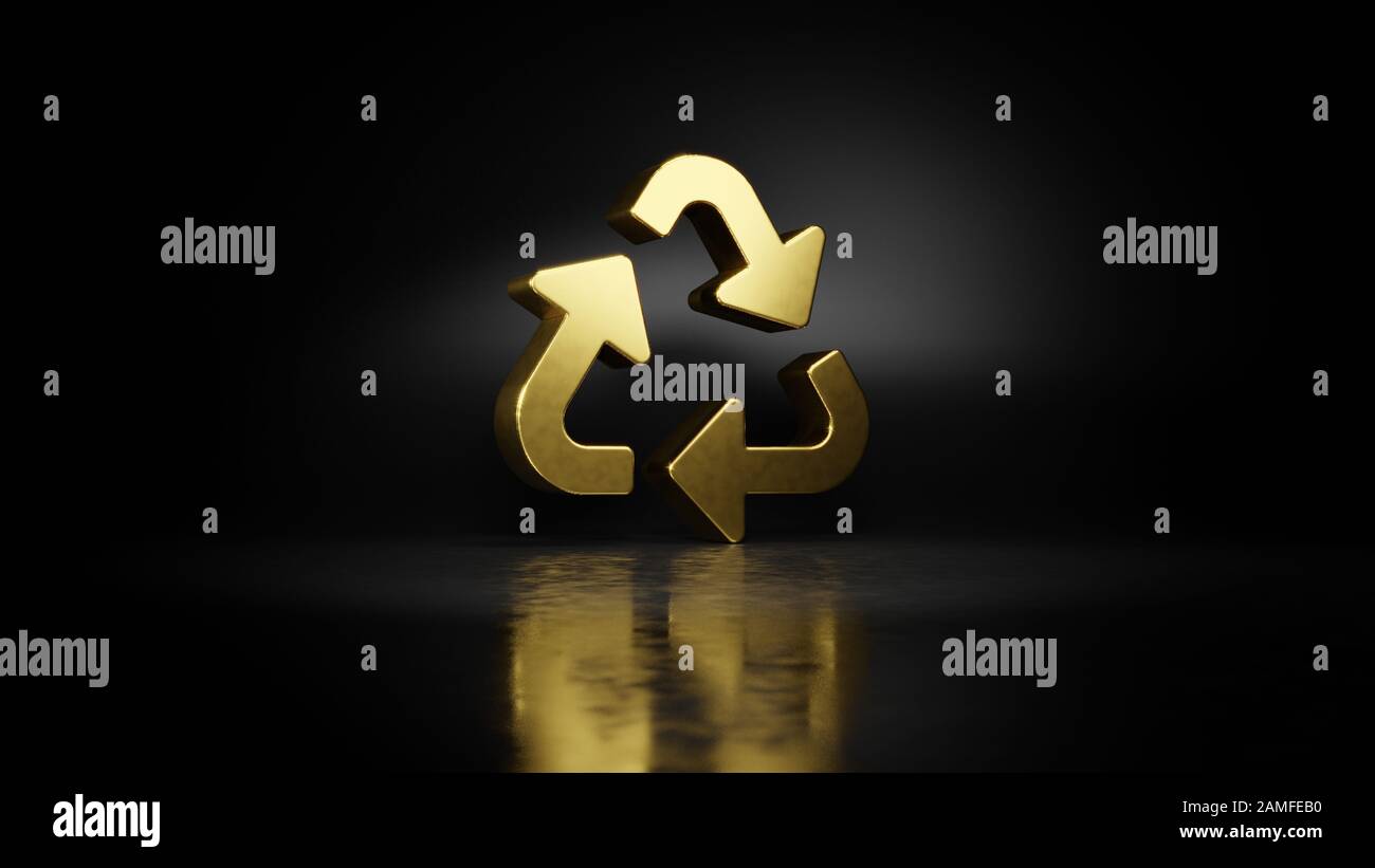 gold metal symbol of recycle triangle arrows sign 3D rendering with ...