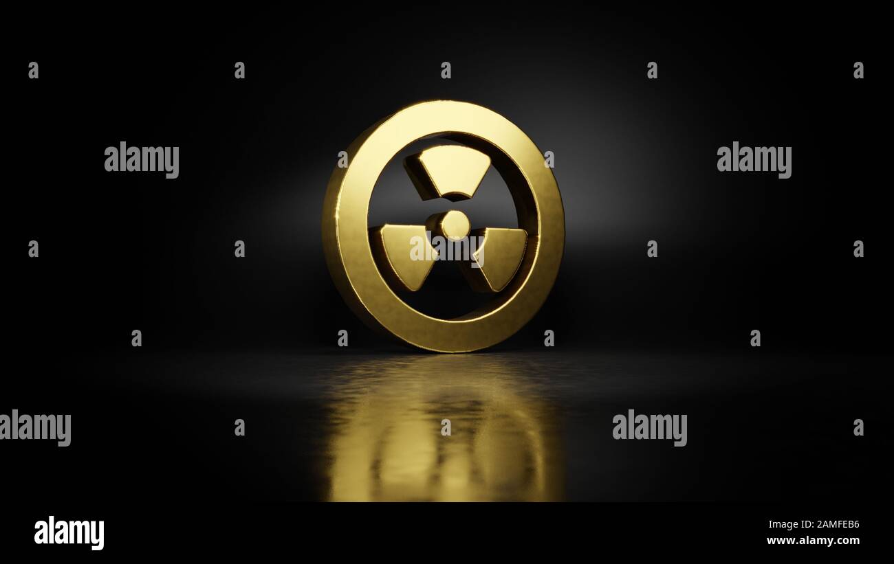 gold metal symbol of radiation sign in circle 3D rendering with blurry ...