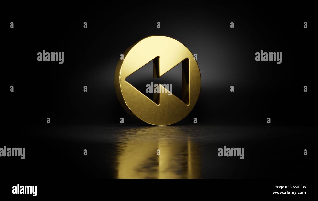 gold metal symbol of rewind sign in circle 3D rendering with blurry ...