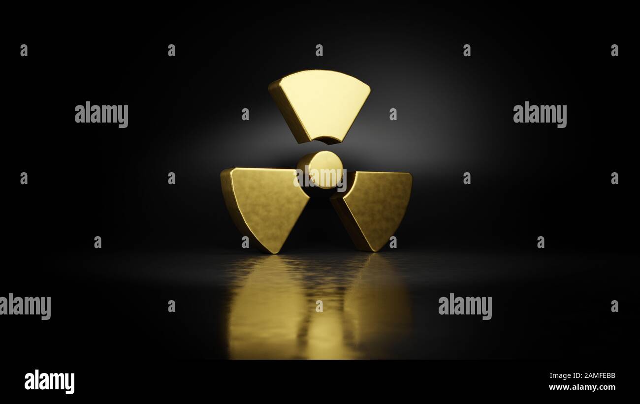 gold metal symbol of radiation sign 3D rendering with blurry reflection ...