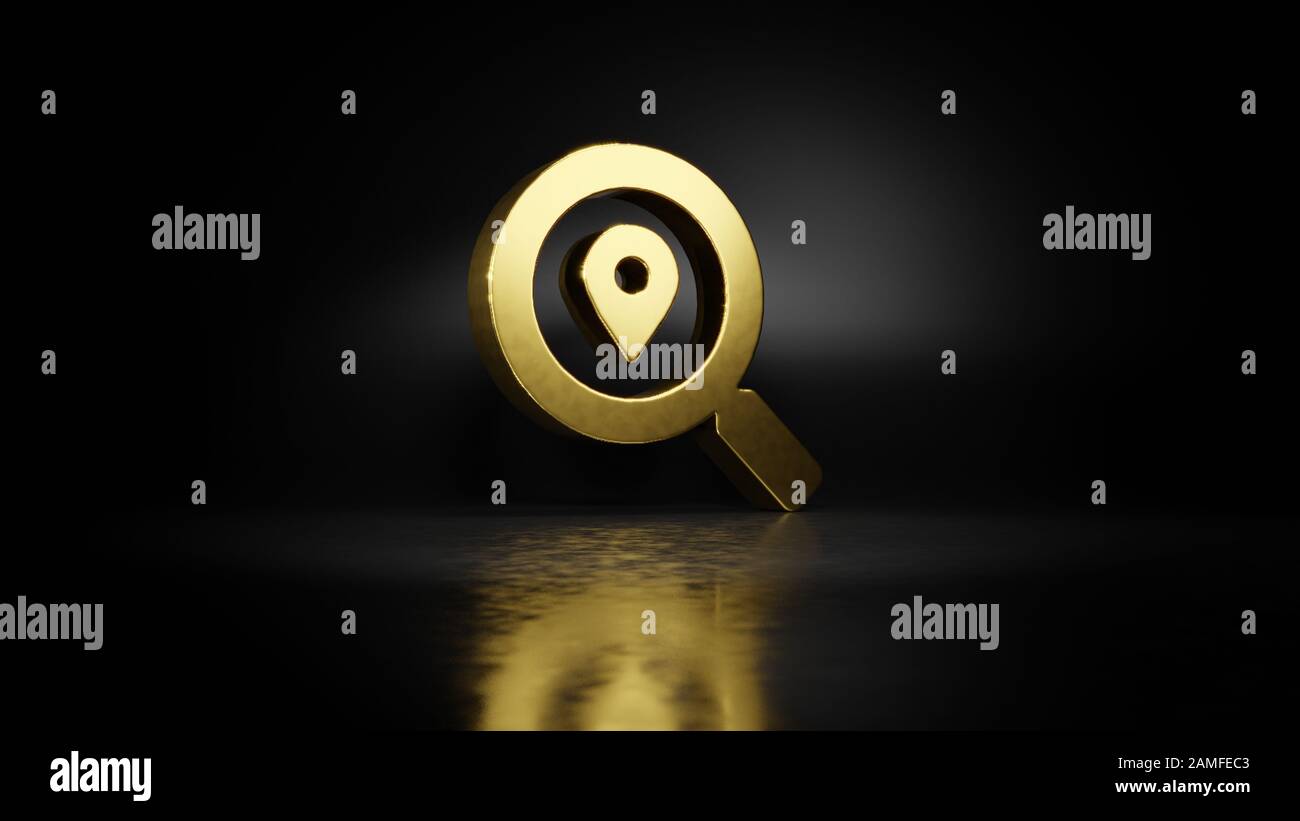 gold metal symbol of magnifying glass with placeholder 3D rendering ...