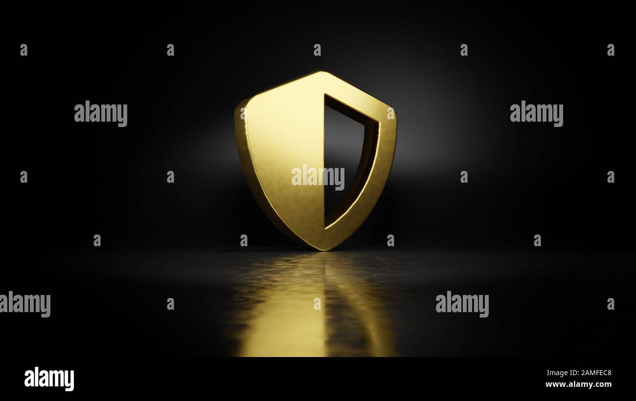 gold metal symbol of shield with left and right pole 3D rendering with ...