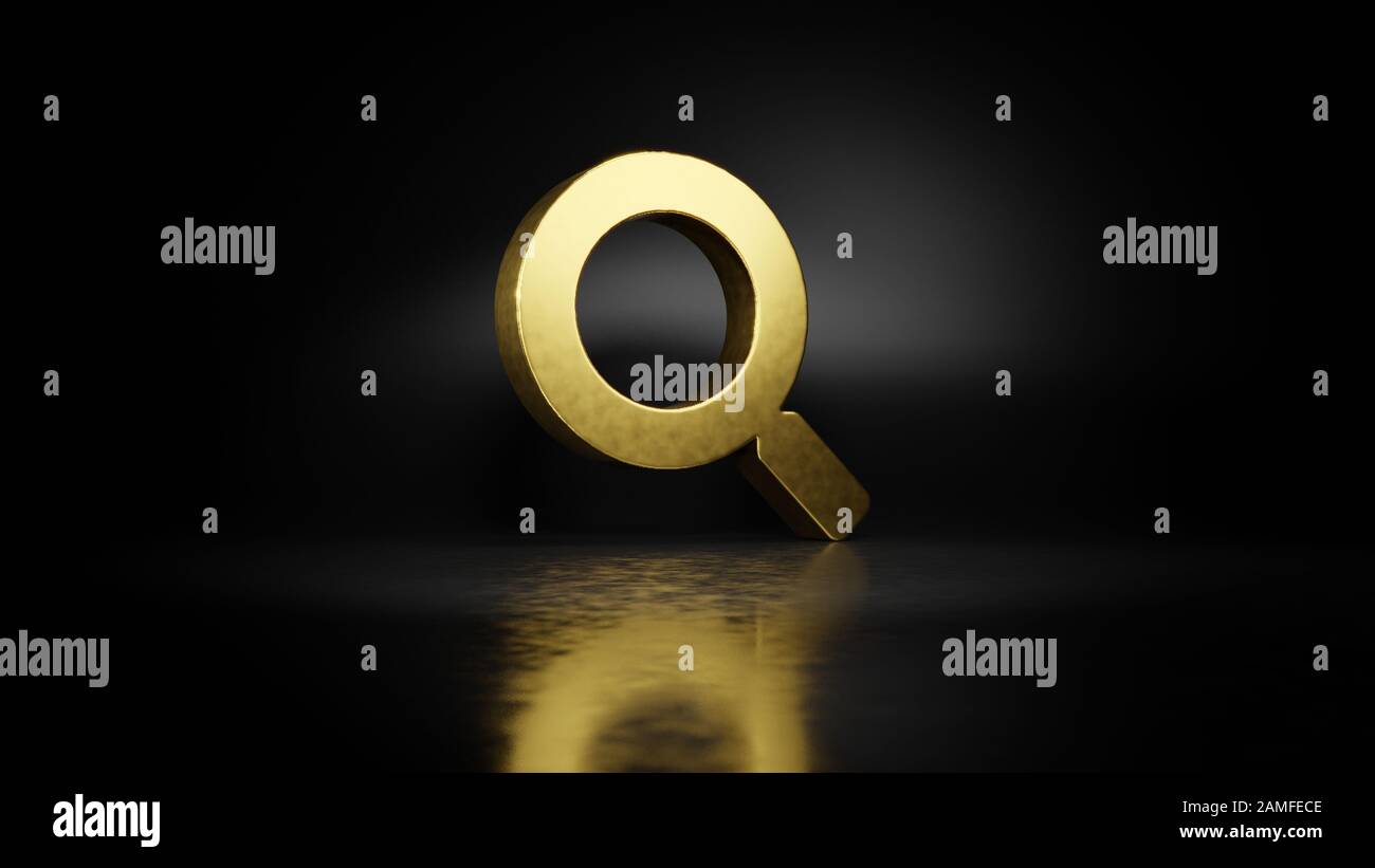 gold metal symbol of magnifying glass 3D rendering with blurry ...
