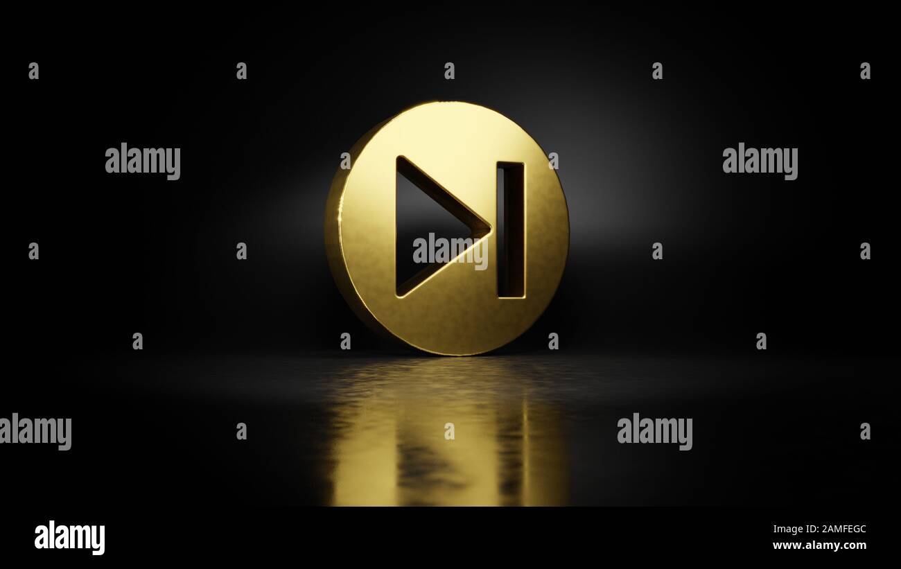 gold metal symbol of skip symbol in circle 3D rendering with blurry ...