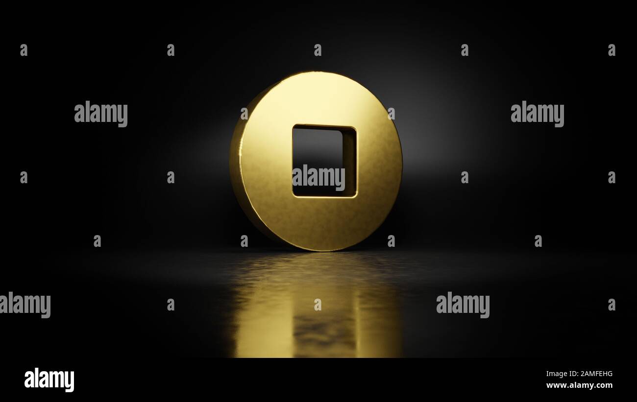 gold metal symbol of stop sign in circle 3D rendering with blurry ...